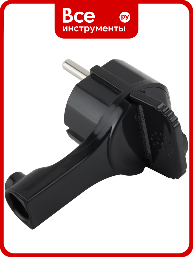 Угловая плоская вилка за шкаф с/з, 16А, черная, FLAT PLUG Electraline 55045, заземлением