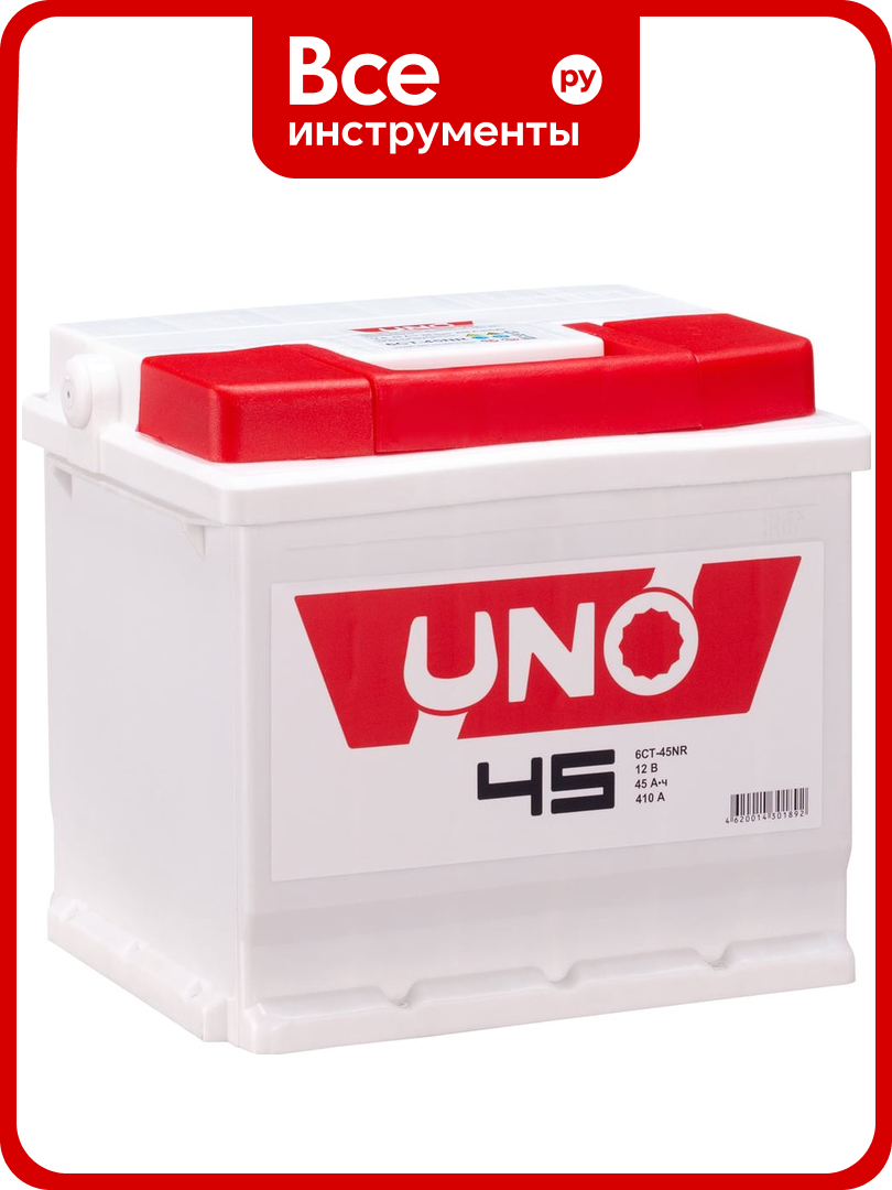Аккумулятор UNO 6ст 45 NR кальциевый, обратная полярность, пусковой ток 410 А, тип DIN/JIS L1, для легковых авто