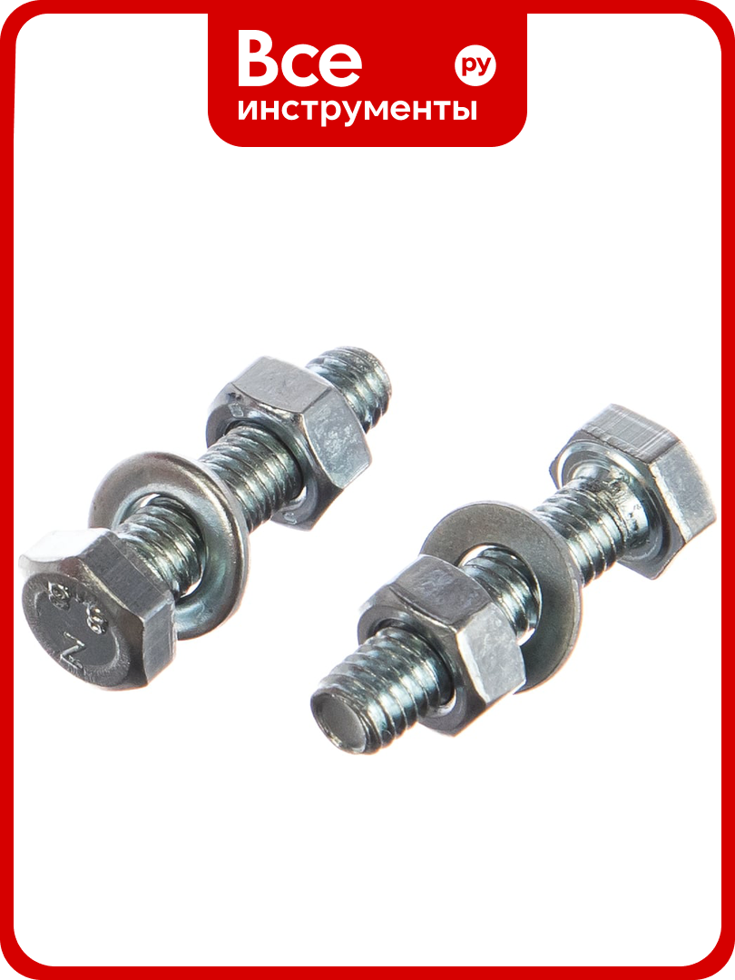 Болт Tech-Krep/Zitar DIN933 с шестигранной головкой, оцинкованный М6х25 + гайка + шайба 8 шт - пакет 112718