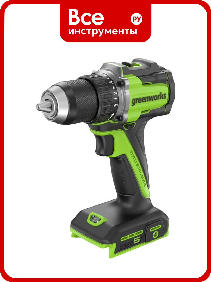 Дрель-шуруповерт аккумулятоный Greenworks DD560, 24V, б/щет, 30/60 Нм,13мм, Anti-kickback,2х2Ач, ЗУ, кор () 3708407VUC