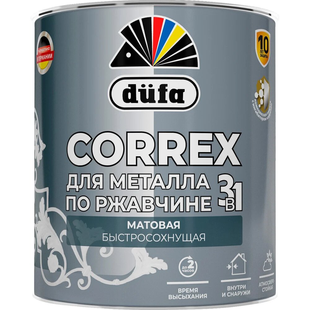 Dufa Грунт-эмаль CORREX 3в1 для металла ПО ржавчине RAL-9010 белый матовая 0,75л МП00-014769