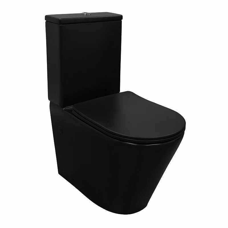 Унитаз-компакт напольный AZARIO Black Queen AZ-8380 с микролифтом, безободковый, антивсплеск, фаянсовый, черный, матовый, овальный, с нижним подводом, сиденье для унитаза в комплекте
