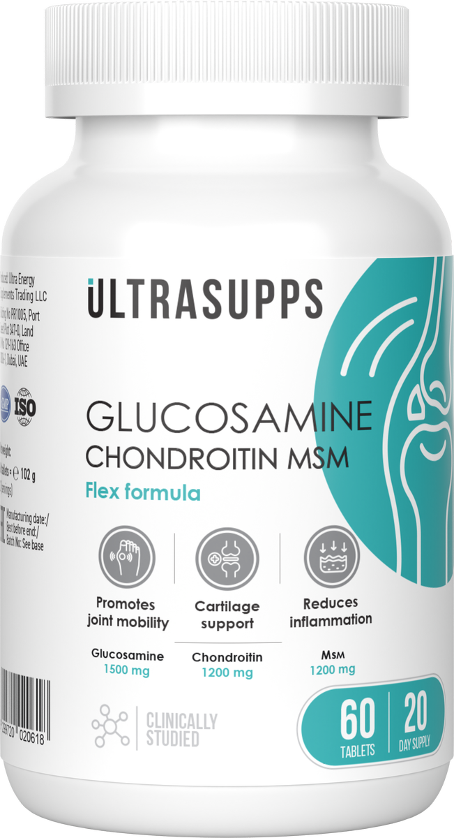 UltraSupps Глюкозамин Хондроитин МСМ комплекс для суставов и связок 60 шт. Glucosamine & Chondroitin & MSM 60 50ml