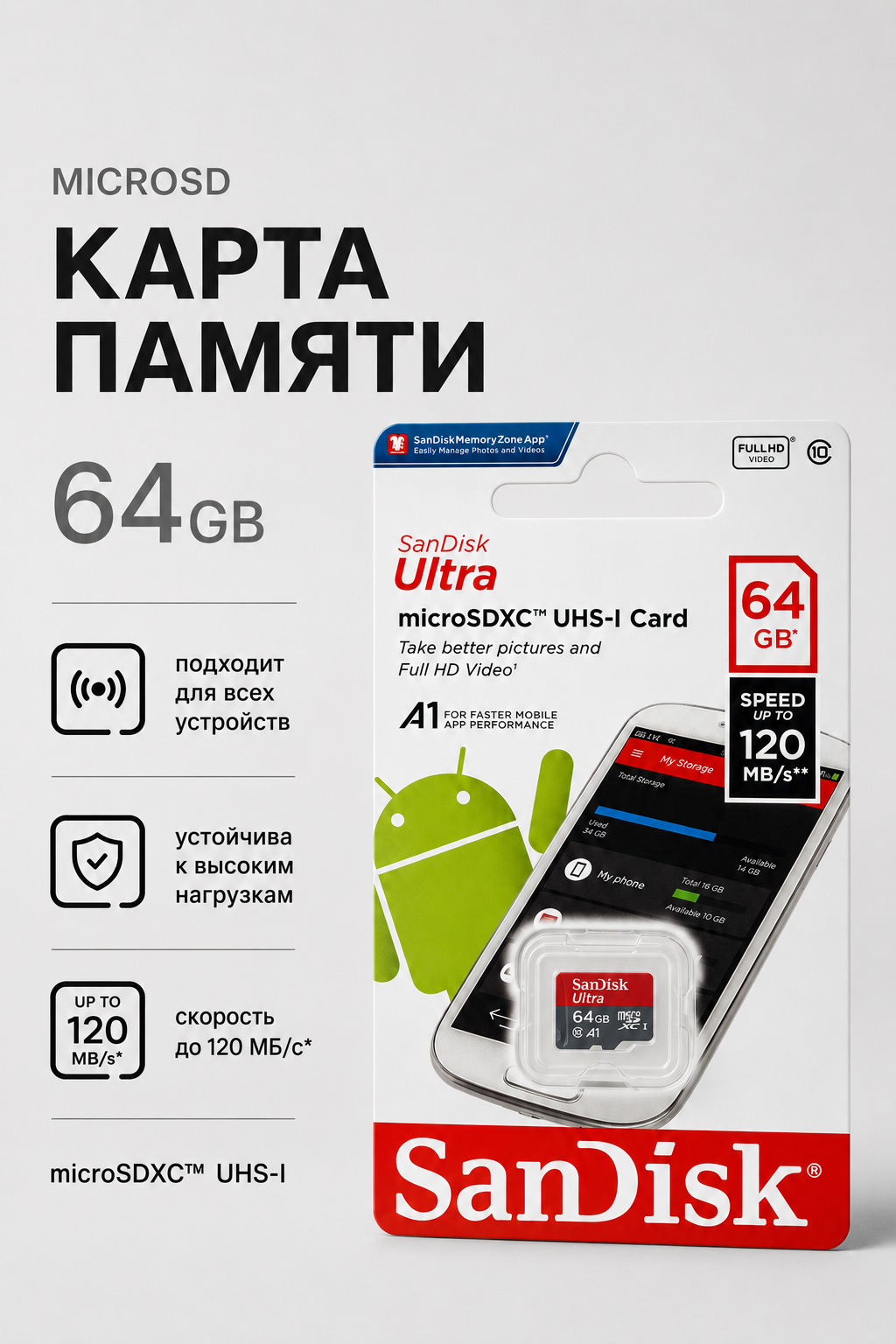 Карта памяти Micro SD 64 гб