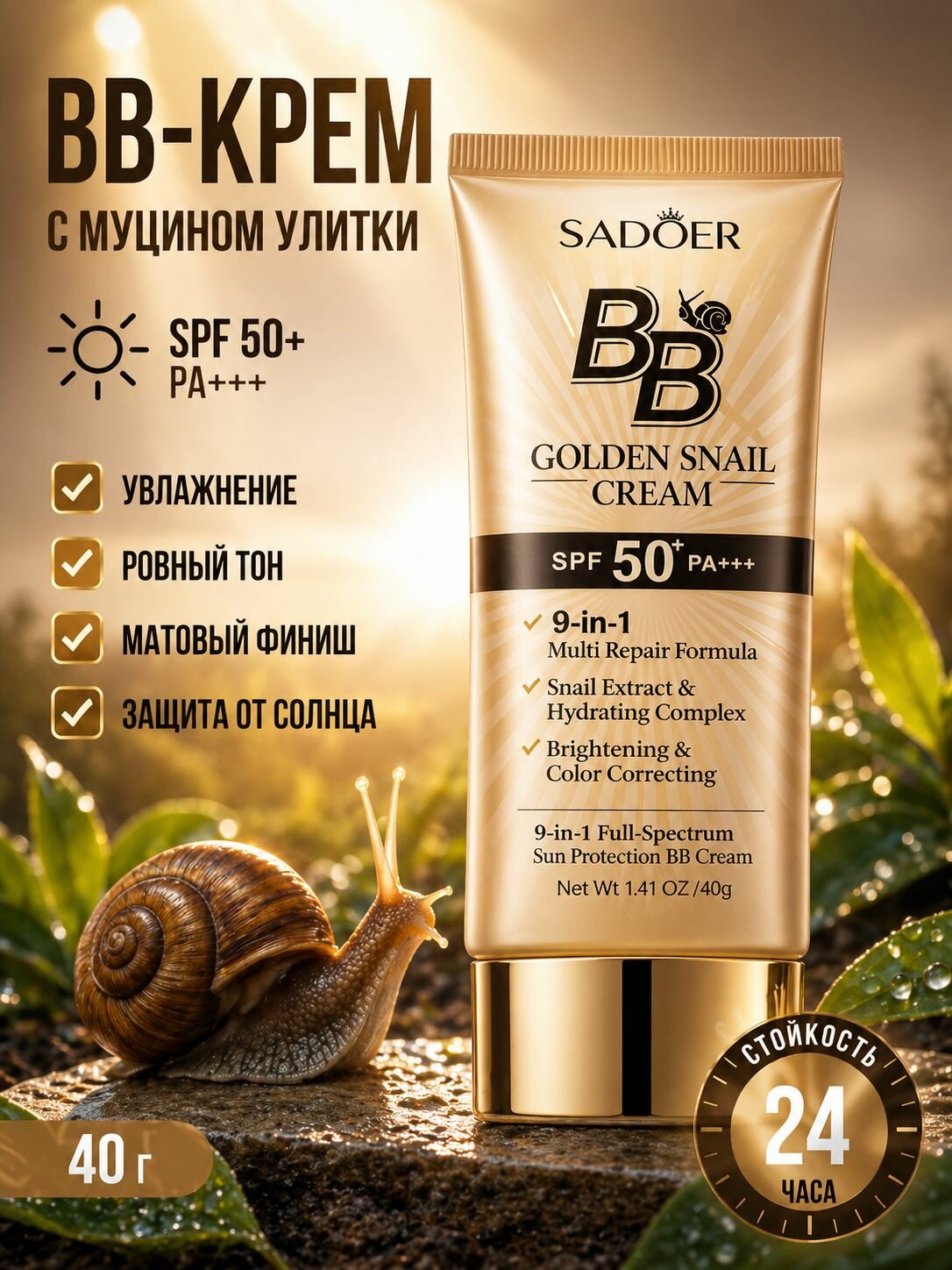 BB крем Золотая Улитка Тон 01 Natural Color. Защита SPF 50+ и безупречное покрытие!