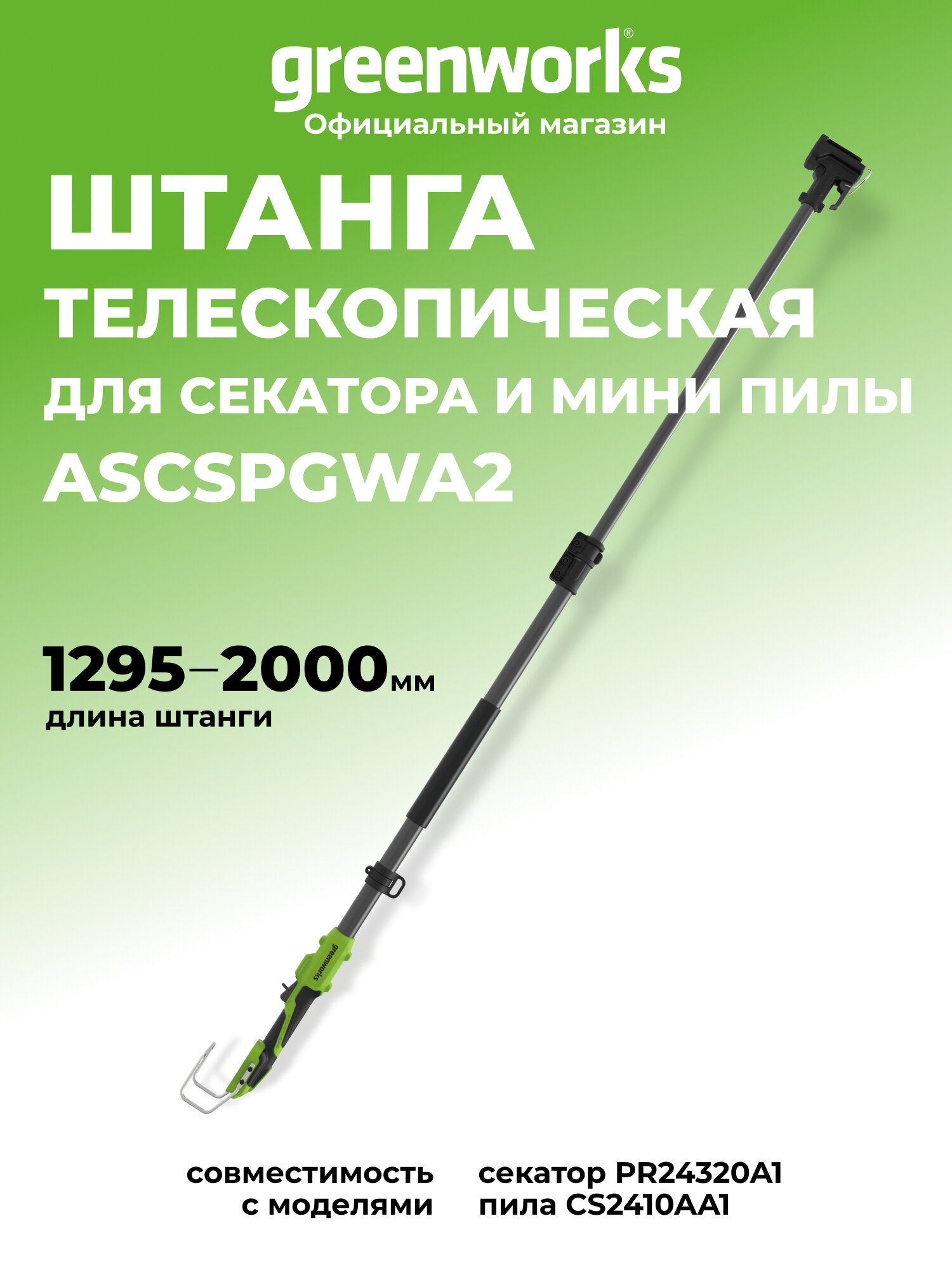 Телескопическая штанга для секатора и мини пилы Greenworks (ASCSPGWA2)