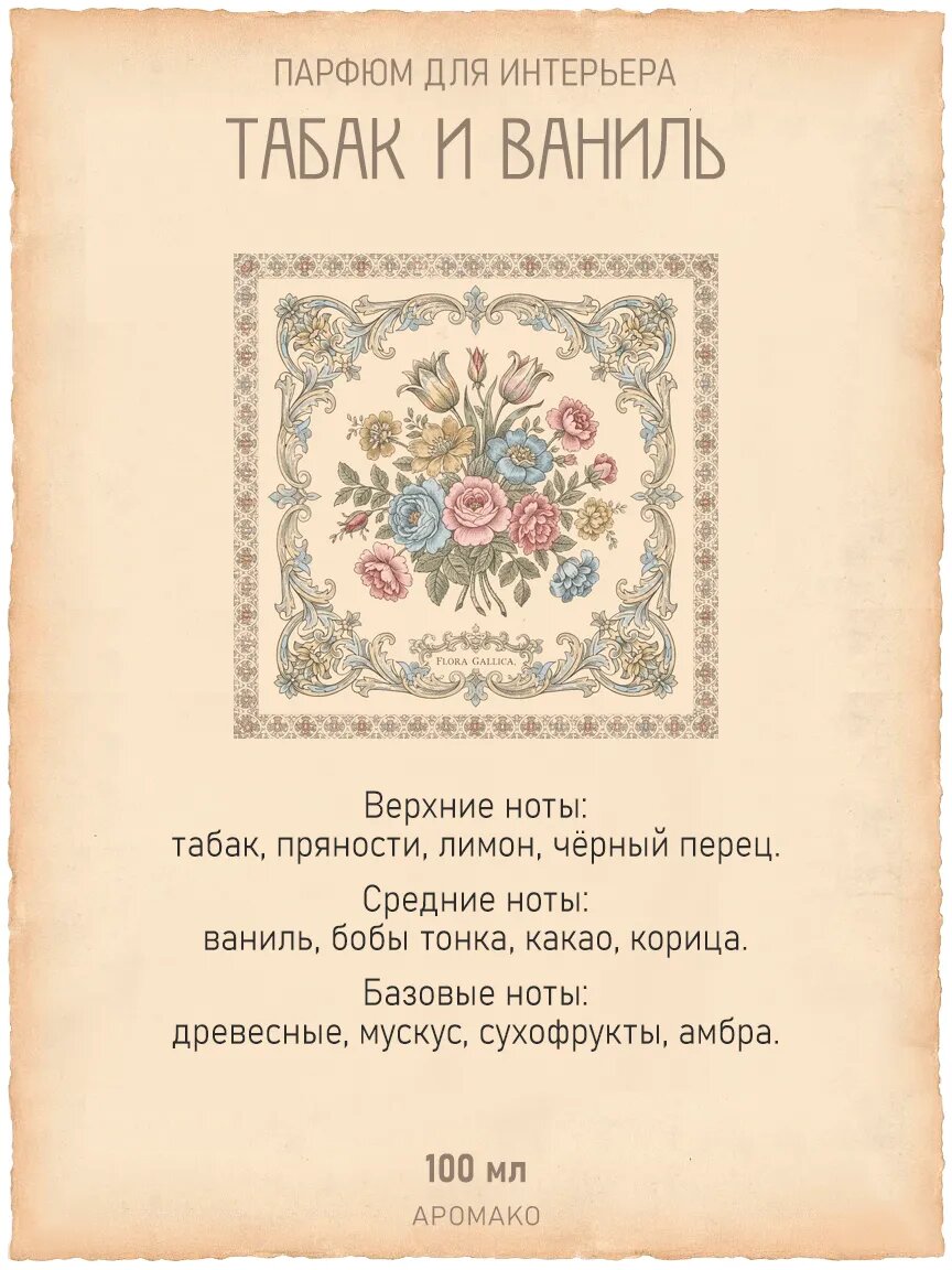 Ароматизированный интерьерный спрей для текстиля, дома, машины "Табак Ваниль" 100 мл, стеклянный флакон, подарочная упаковка — фото 1