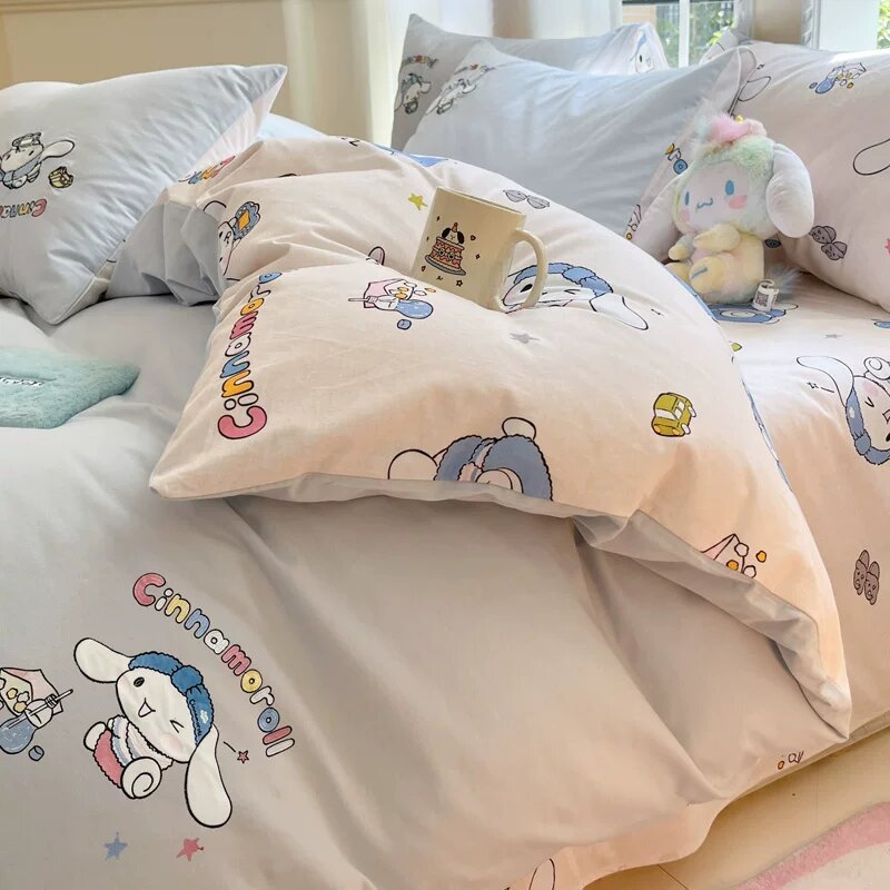 Комплект постельного белья MUJI из четырех предметов из хлопка с вышивкой Cinnamoroll, комплект из трех предметов для
