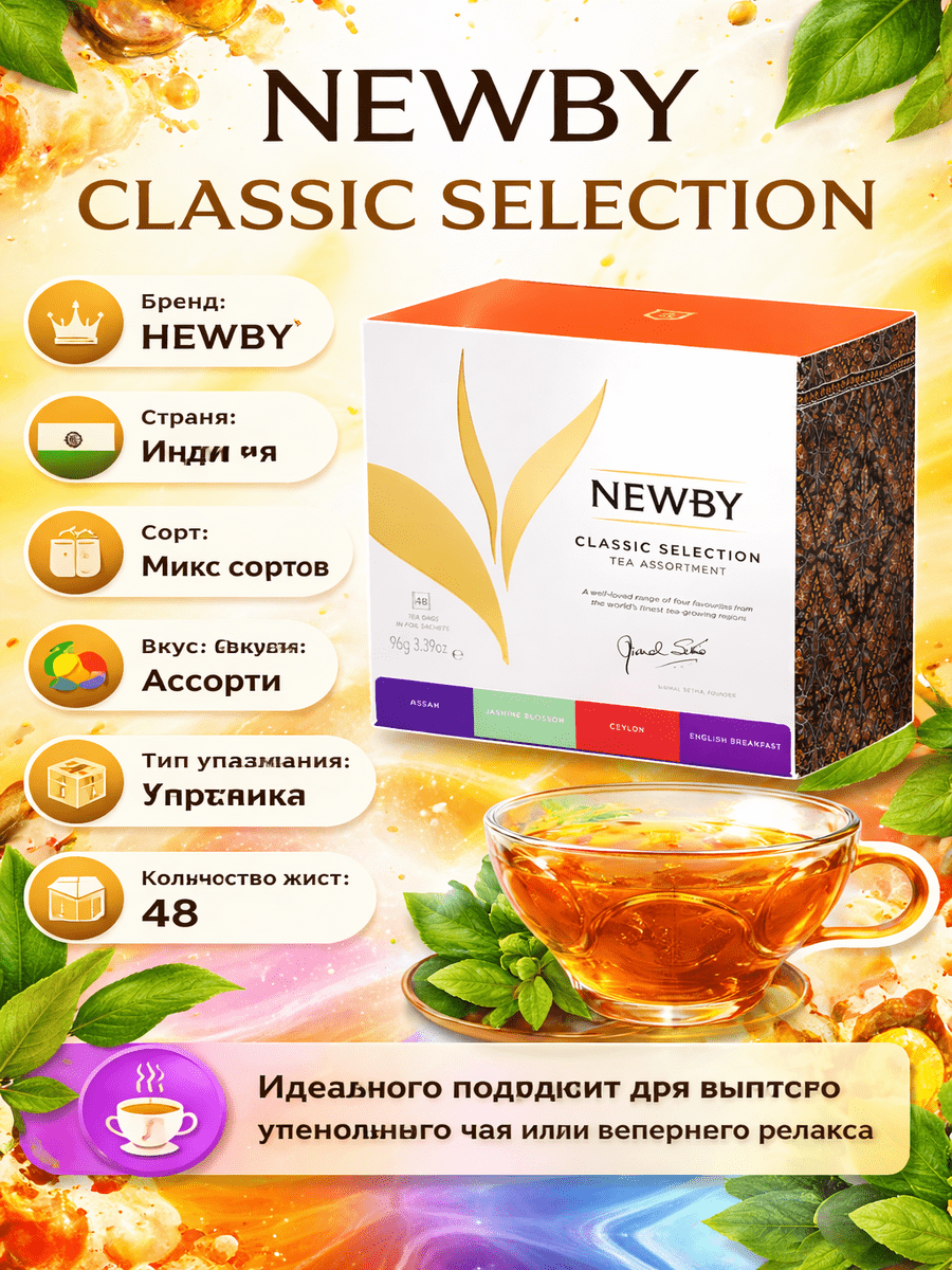 Чай Newby Classic Selection ассорти пакетированный (2г x 48шт), 96г