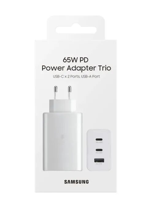 Зарядка для телефона Samsung 65W PD Power Adapter Trio (2C1A) EP-T6530NWEGEU (Белый)