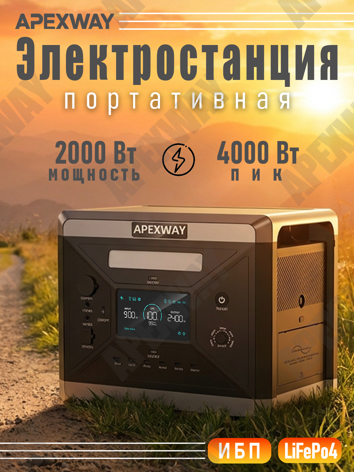 Портативная зарядная станция APEXWAY 2000 Вт, резервная батарея для автопутешествий.