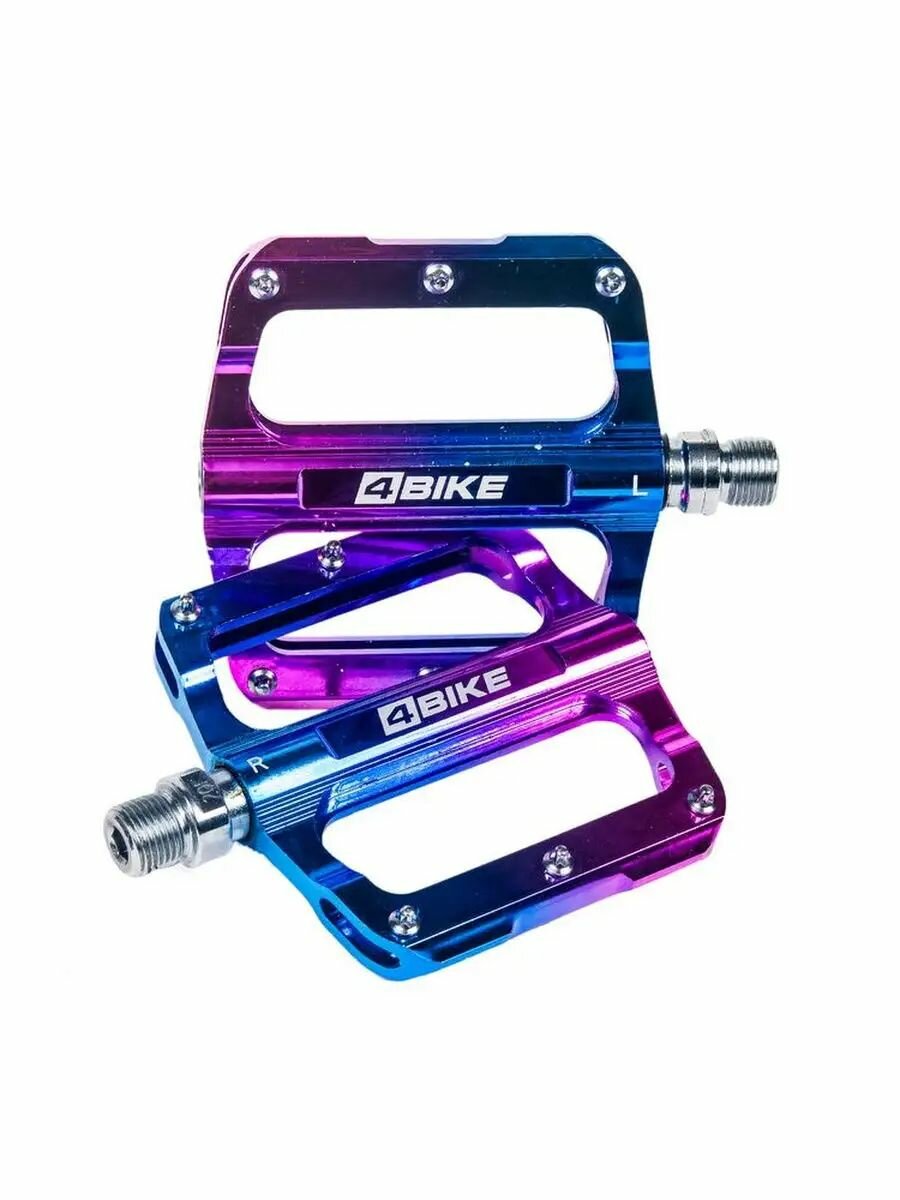 Педали 4BIKE K306BLU, синий, 120х100х18 мм, 2 пром. подш + втулка скольжения, Cr-Mo ось, oil slick.