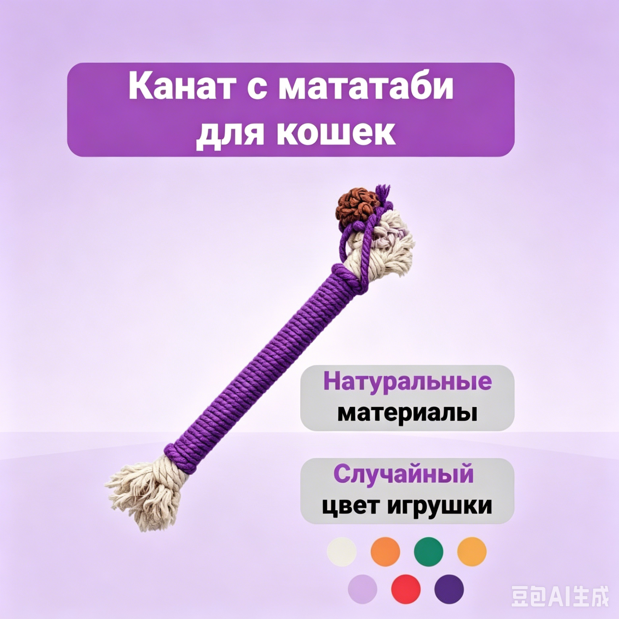 Канатик 20см с мататаби для кошек, жевательная игрушка для чистки зубов