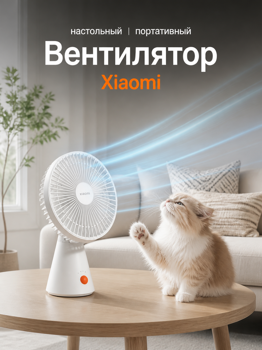 Вентилятор Xiaomi Rechargeable Mini, настольный, 4000 мАч, белый