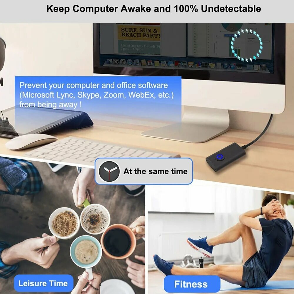 Устройство для имитации активности мыши, mouse jiggler с кликером, без установки ПО, удобно для онлайн-работы