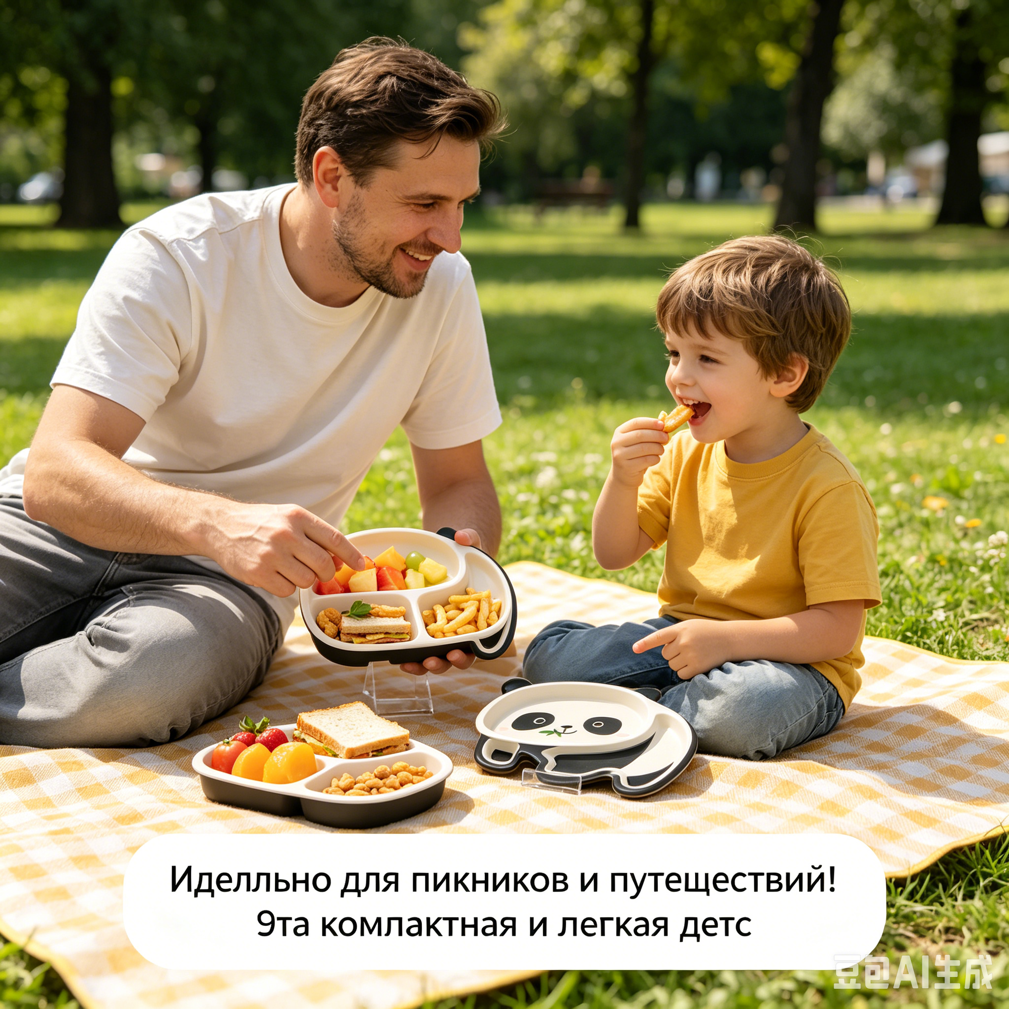 Детская посуда, овощной салат, высококачественные полимерные материалы, рисунок панды