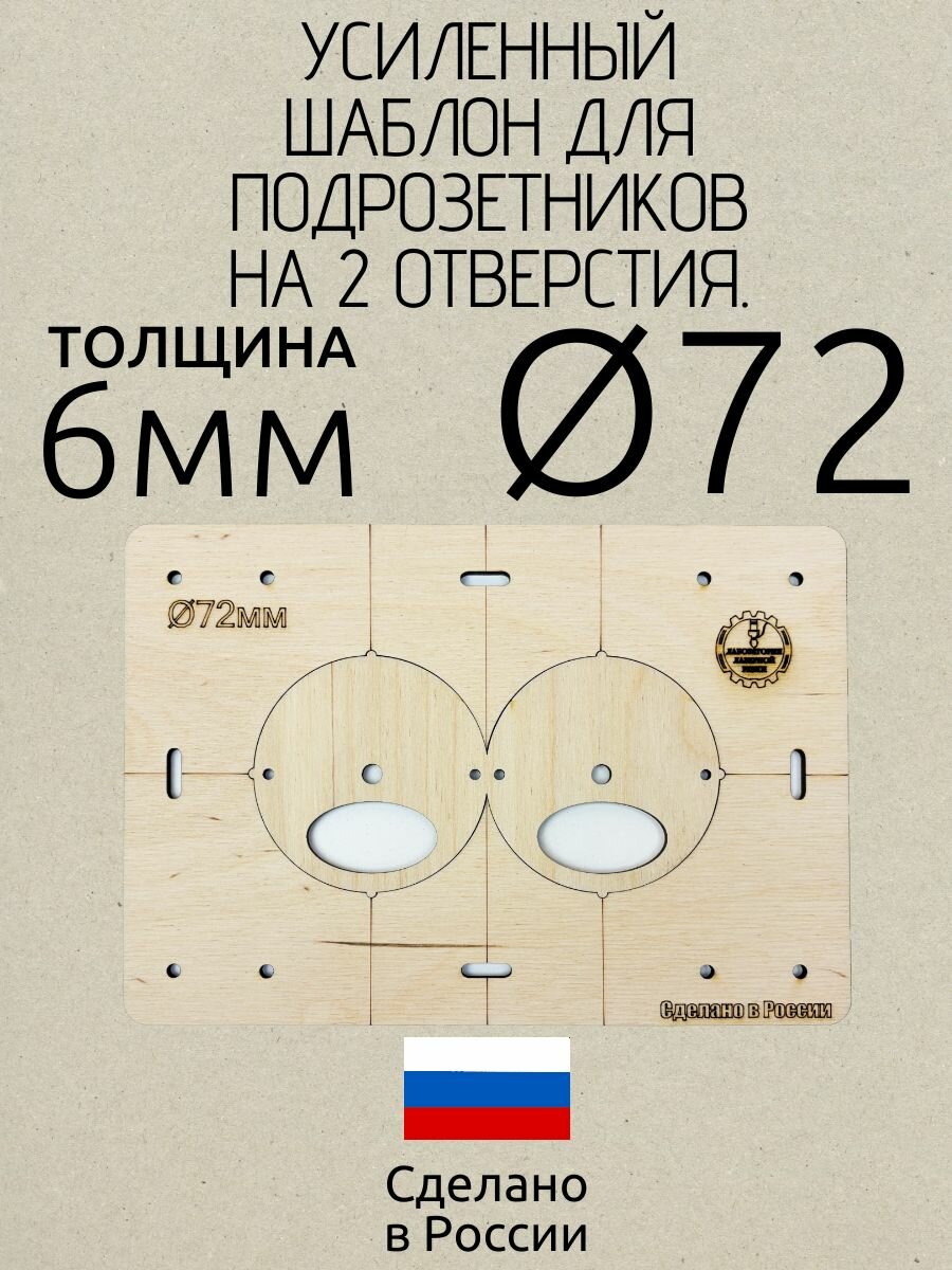 Шаблон для подрозетников 72 мм на 2 отверстия, усиленный 6 ММ, кондуктор для сверления