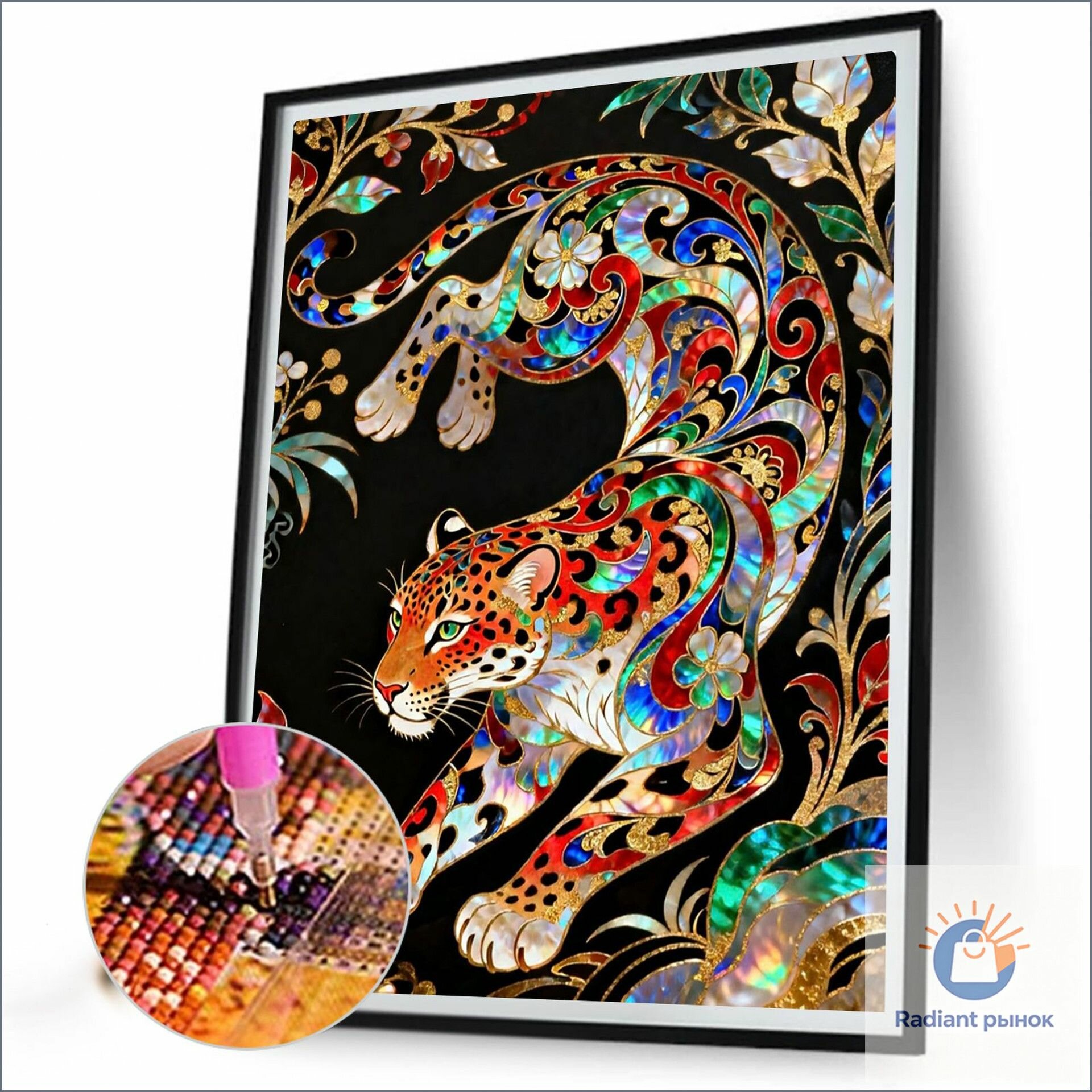 Диамантная картина Тигр 40 50 см, 5D, с резиновыми стразами