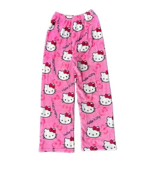MINISO Длинные зимние пижамные штаны на флисовой подкладке с мультяшным рисунком Hello Kitty, одежда для отдыха вдвоем, удобные и универсальные, оптовая продажа, Размер: XXL