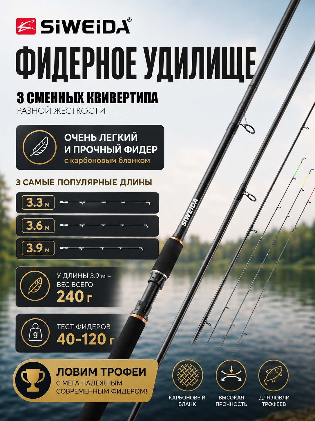 Удилище фидерное SIWEIDA Standard Feeder 3.9 м, 40-120 г
