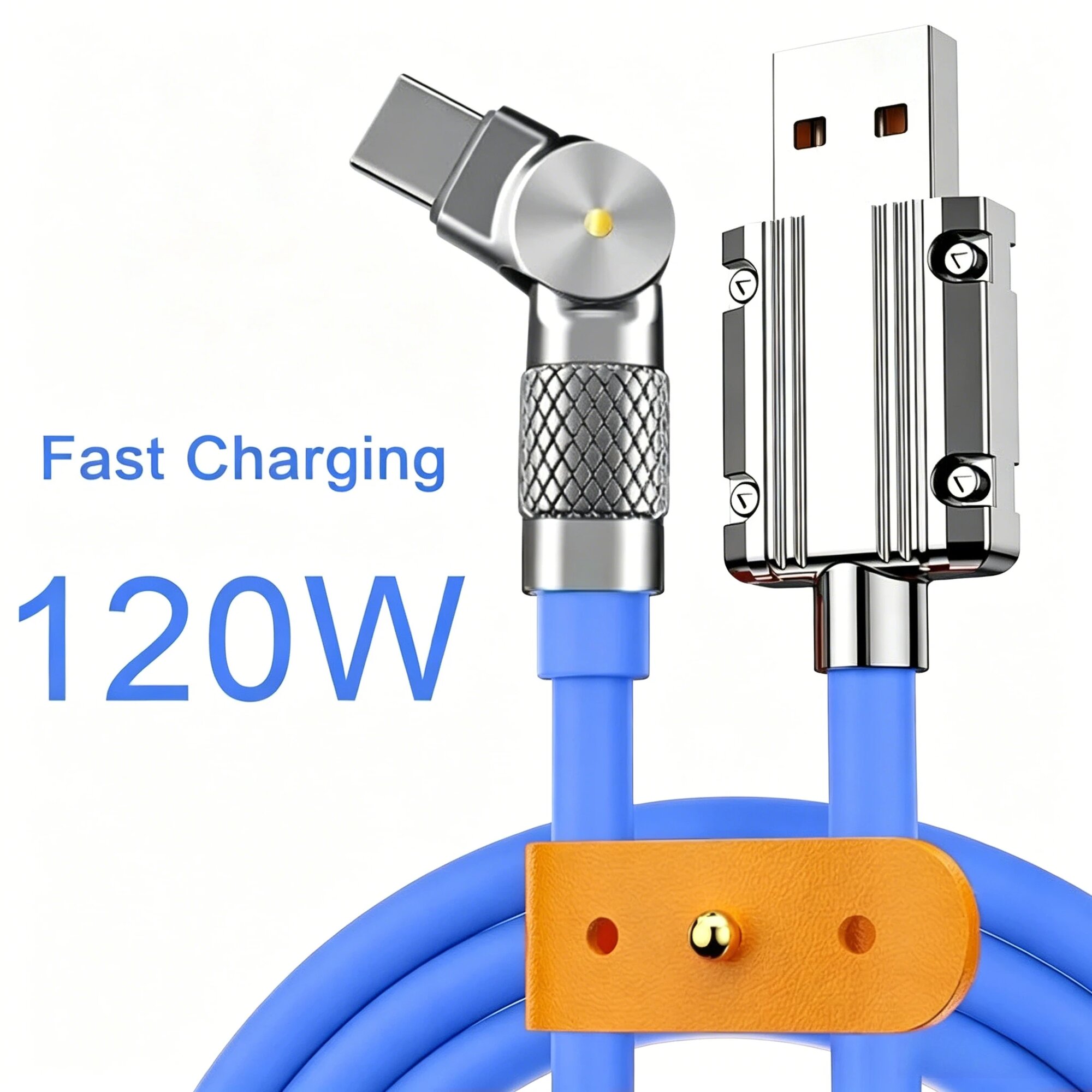 120 Вт, 6 А, USB Type C, 180 градусов, телефон, кабель для быстрой зарядки, USB C, шнур Blue-1.5m