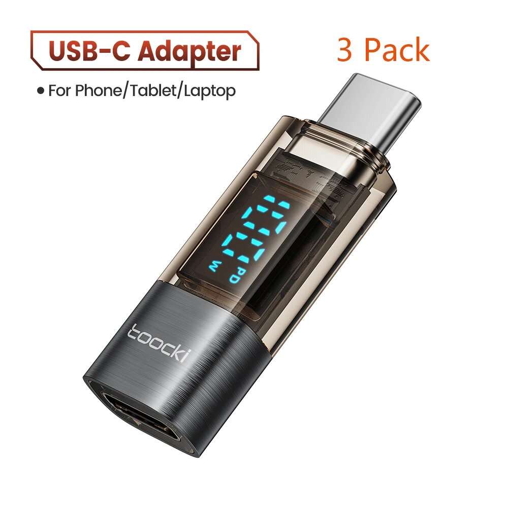 Toocki USB-C адаптер 3шт, серый, для телефона/планшета/ноутбука