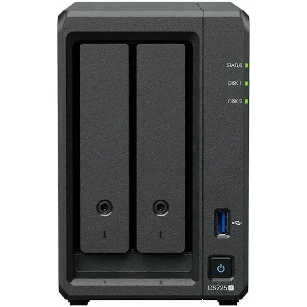 Сетевое хранилище Synology DS725+ 2x3.5/2.5" HDD/SSD SATA (2xNVMe), 1xRJ-45 1GbE LAN, 1xRJ-45 2.5GbE LAN, 1xUSB3.2Gen1, без HDD