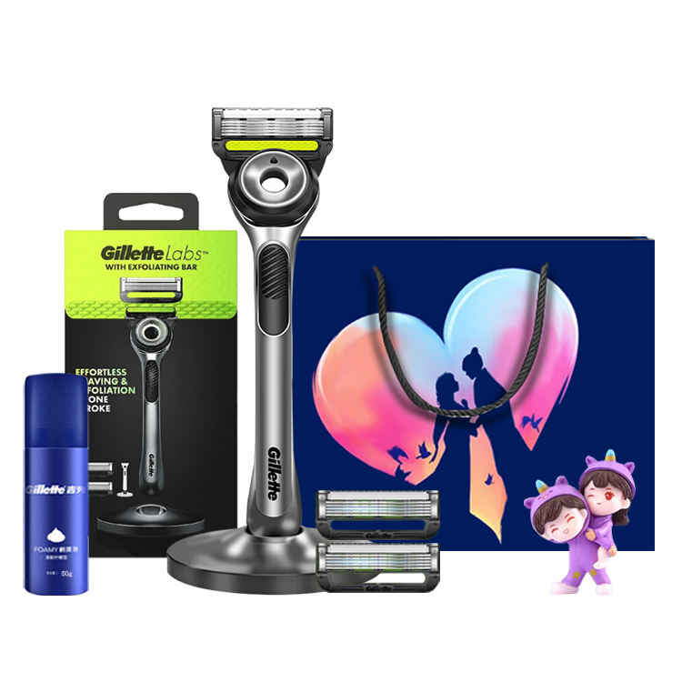 Подарочный набор для бритья мужской Gillette Aurora, 1 Knife Racks with 2 Blades+Shaving Foam+Couple Ornament+Qixi Festival Shopping Bag
