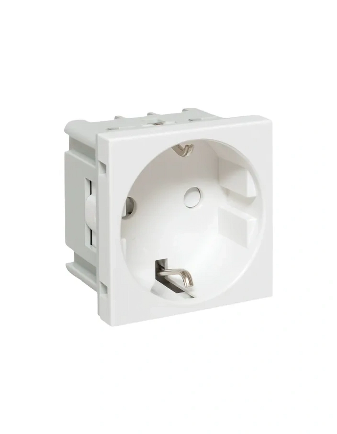Розетка с заземлением EKF E2MR16-028-10 45х45 с защитными шторками, 90 градусов, белая