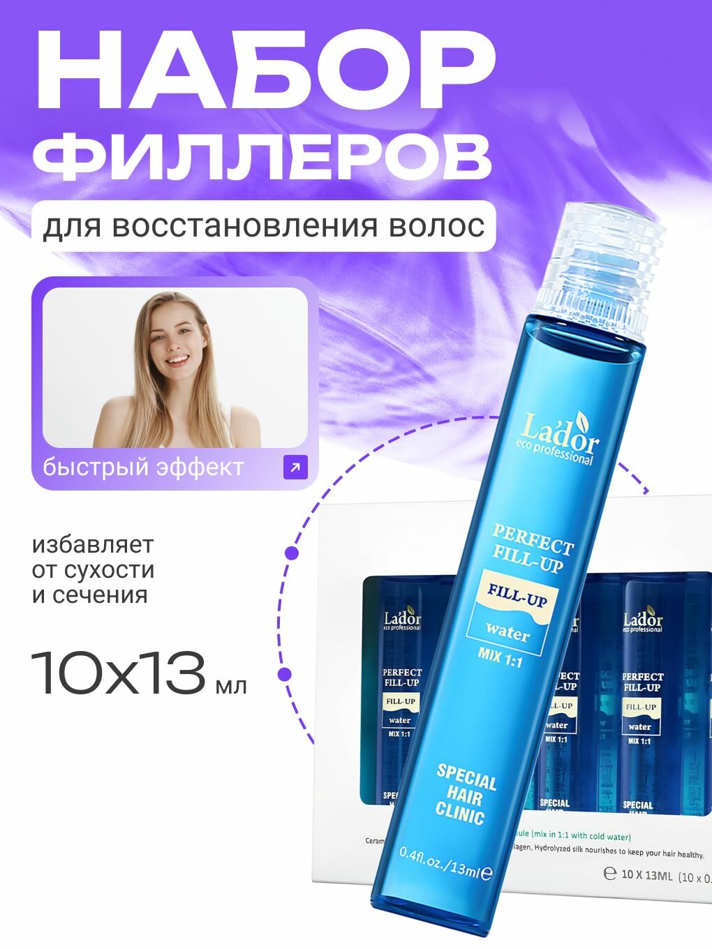 LADOR Филлер для волос корея с кератином и коллагеном / Ладор для роста волос PERFECT HAIR FILL-UP, 10 x 13 мл