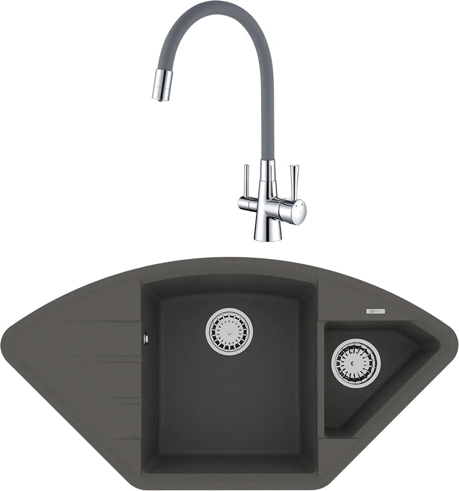 Комплект Мойка Lemark Irkana 980 9910047 98x50, серый шелк, искусственный гранит / Смеситель Comfort LM3075C-Gray с гибким изливом, хром, серый, с гибким изливом, хром, серый