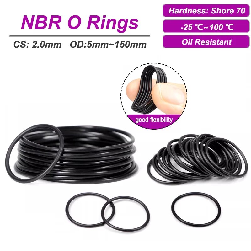 Черные уплотнительные кольца NBR CS 2 мм OD 12mm ID 8mm, 10Pcs