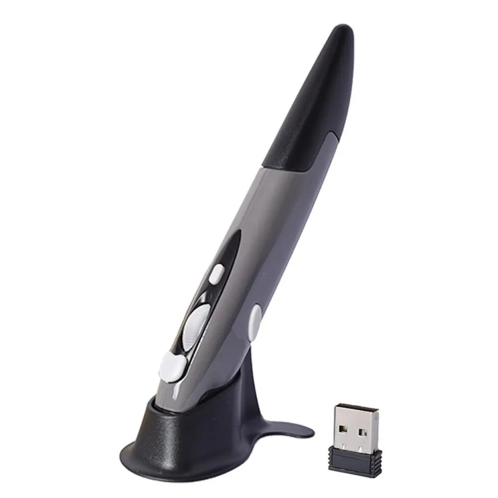 Беспроводная мини-мышь-перо 2.4ГГц, оптическая USB, карманная, для рисования и письма на ноутбуке, серая