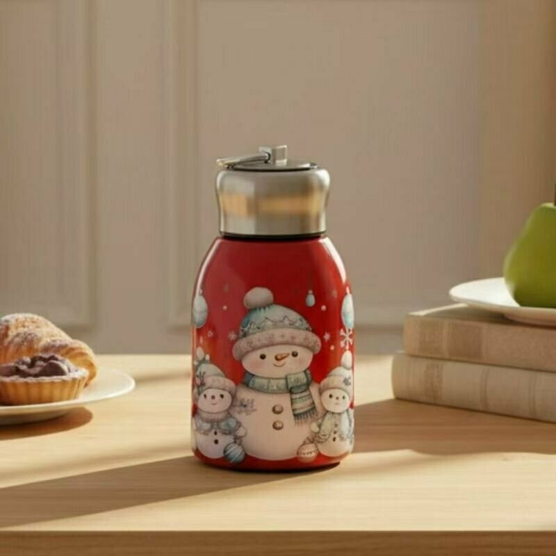 Миниатюрная термобутылка для воды с мультяшным рисунком, портативная карманная кружка из нержавеющей стали.