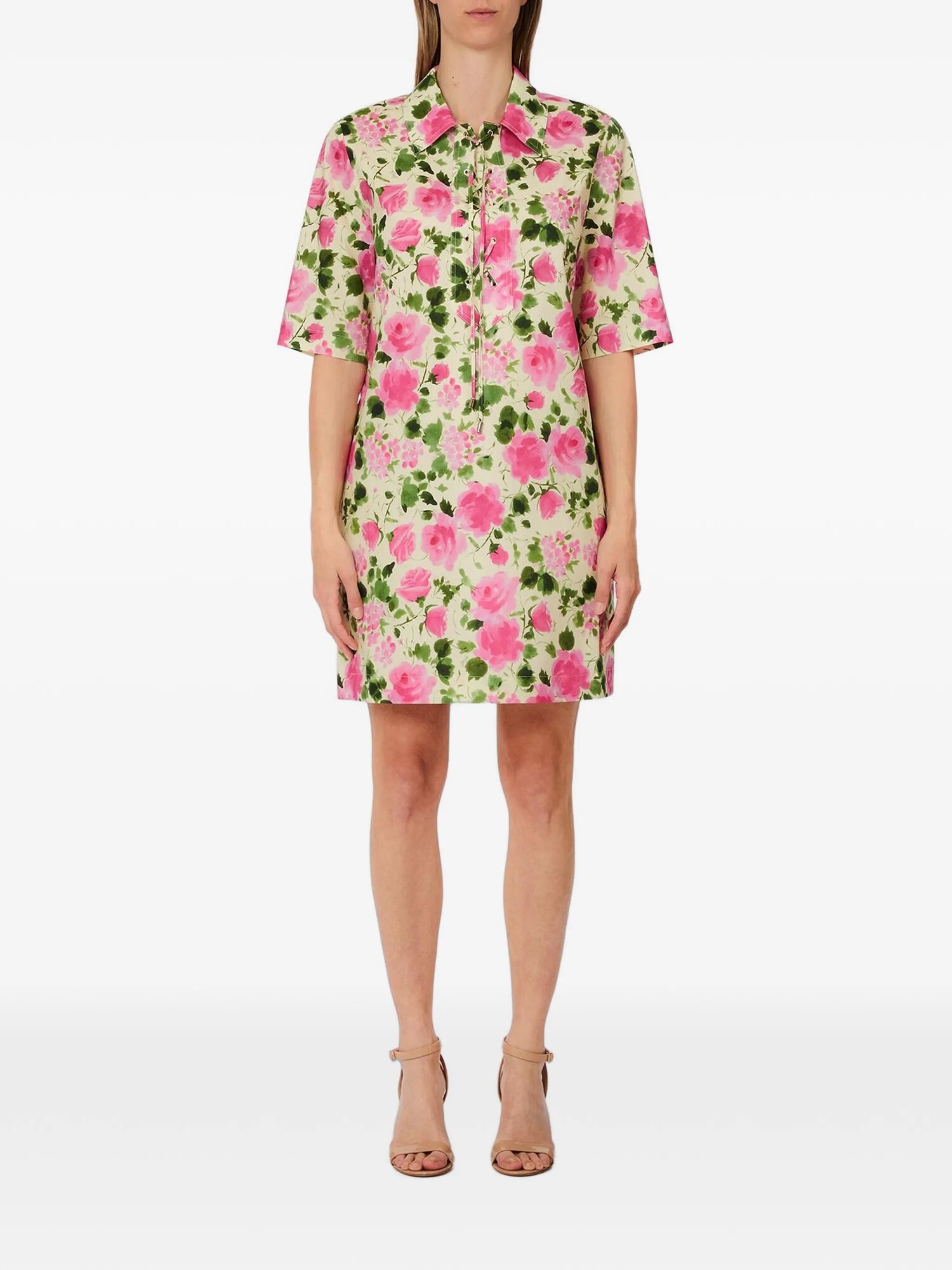 Платье Floral-print lace-up dress