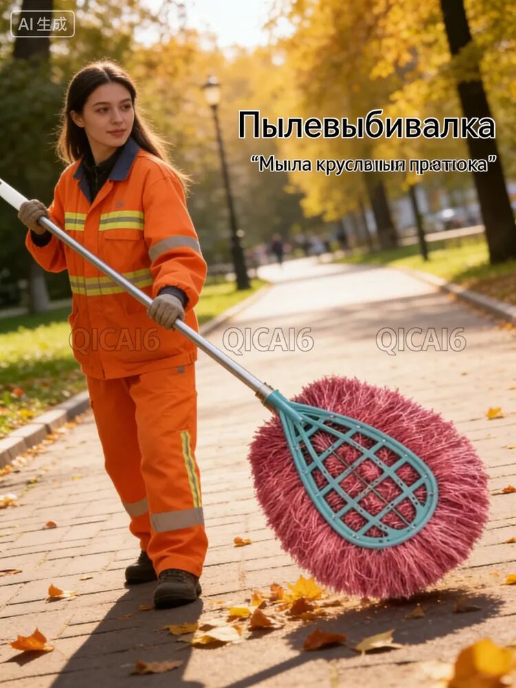 Метла-щетка уличная садовая Герда, красная плоская с резьбой, полипропилен, с черенком веник