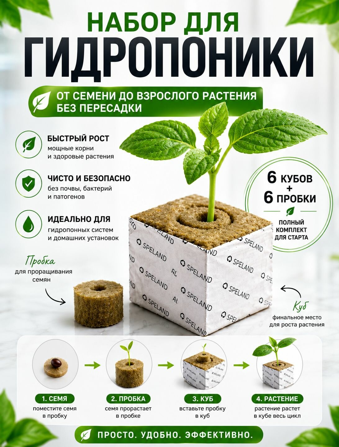 Кубики и пробки для рассады SPELAND BASE 100х100 / 22х27, 6+6 шт