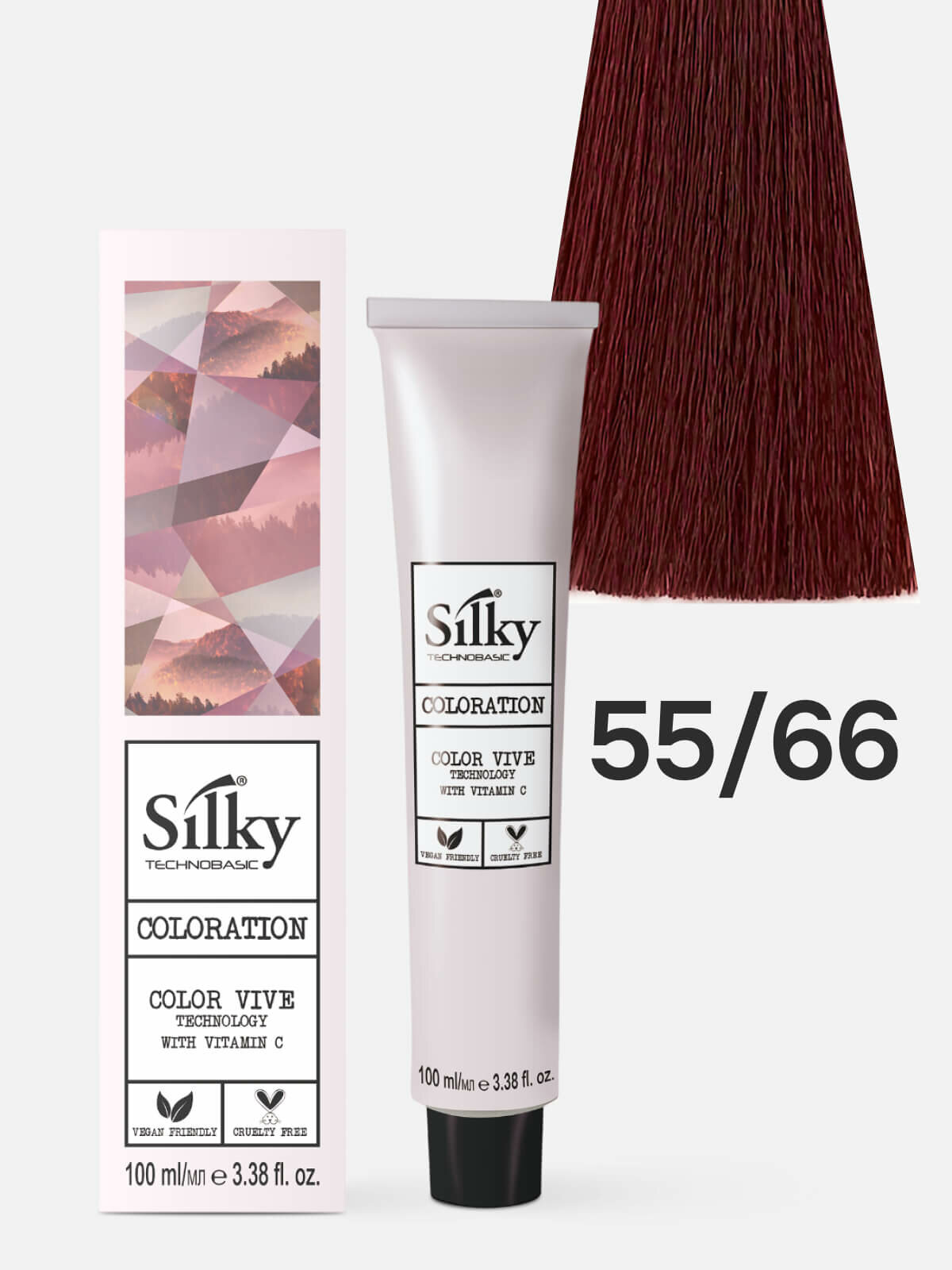 Крем - краска для волос профессиональная Silky Color Vive/Ultralift 55/66 Cветлый каштановый Интенсивный красный, 100 мл
