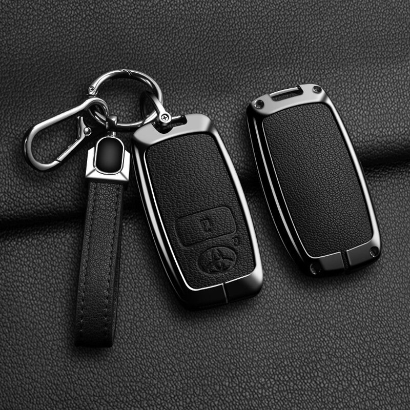 Автомобильный чехол для ключа Toyota G-Style 2-кнопочный, черная текстура козьей кожи с шнуром A09 и зажимом для Камри