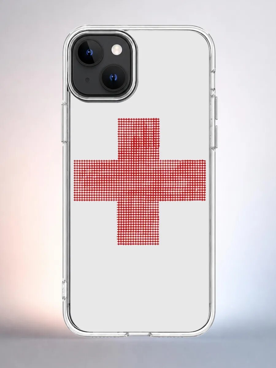 Чехол iPhone 13 красный крест силиконовый прозрачный