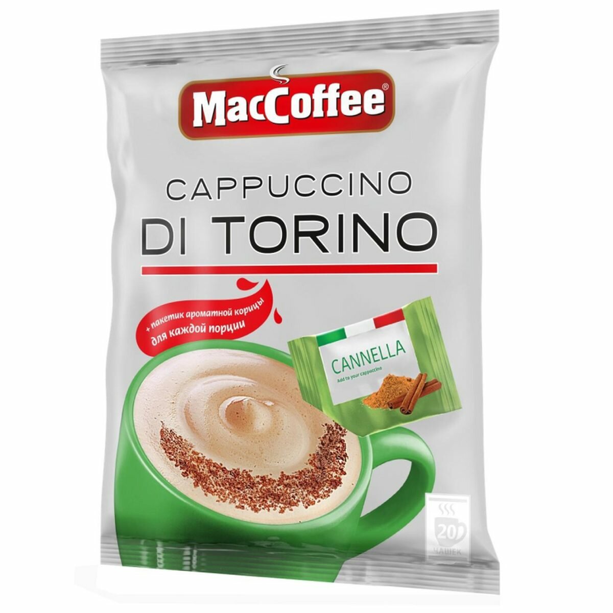 Кофе порционный растворимый MacCoffee Cappuccino di Torino с корицей 3 в 1 20 пакетиков по 25.5г, 20 уп.