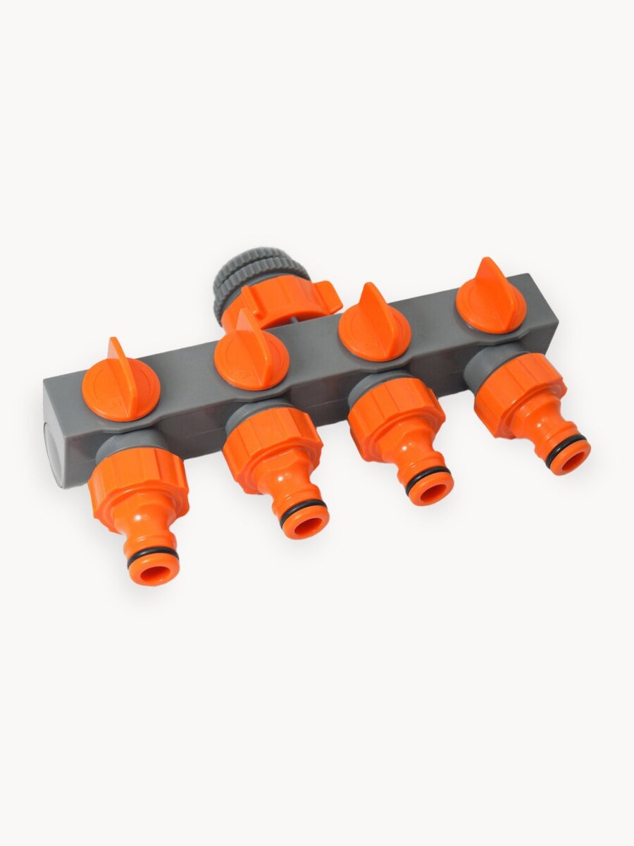 Разветвитель для шланга четырехканальный 1', 1/2', 3/4' регулируемый Polyagro