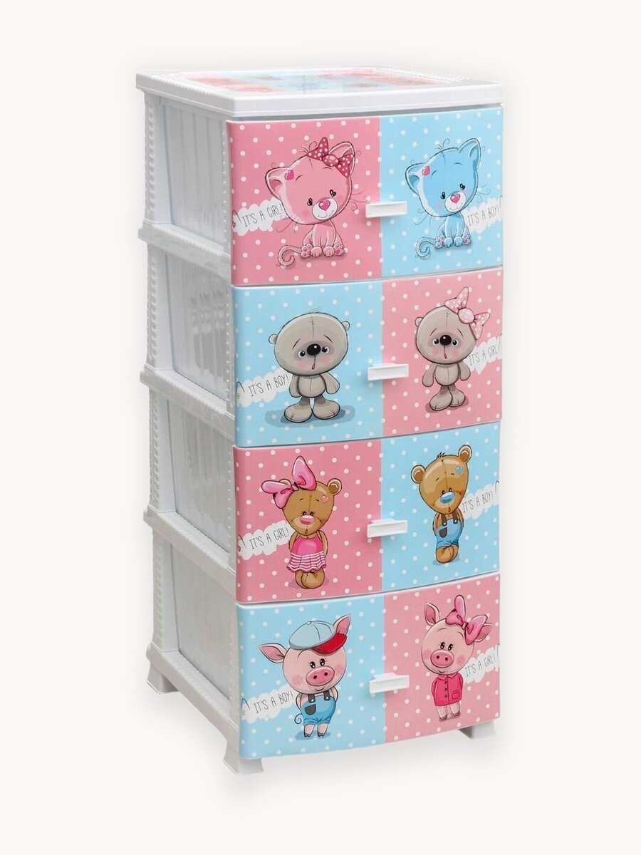 Комод 4-х секционный Русспласт «Друзья», пластик, цвет белый