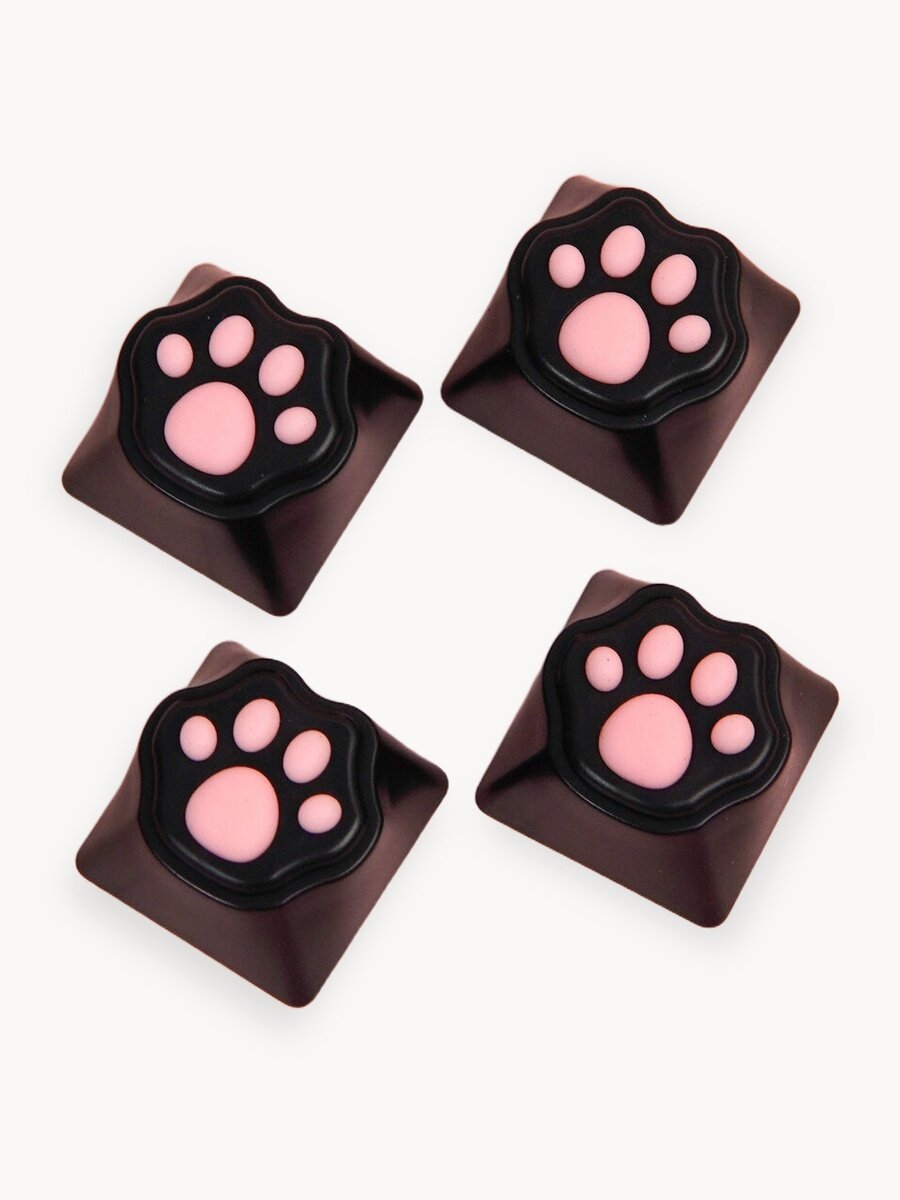 Набор кейкапов «Кошачьи лапки» | 4 клавиши | Антистресс | Черный с розовым | Для механической клавиатуры