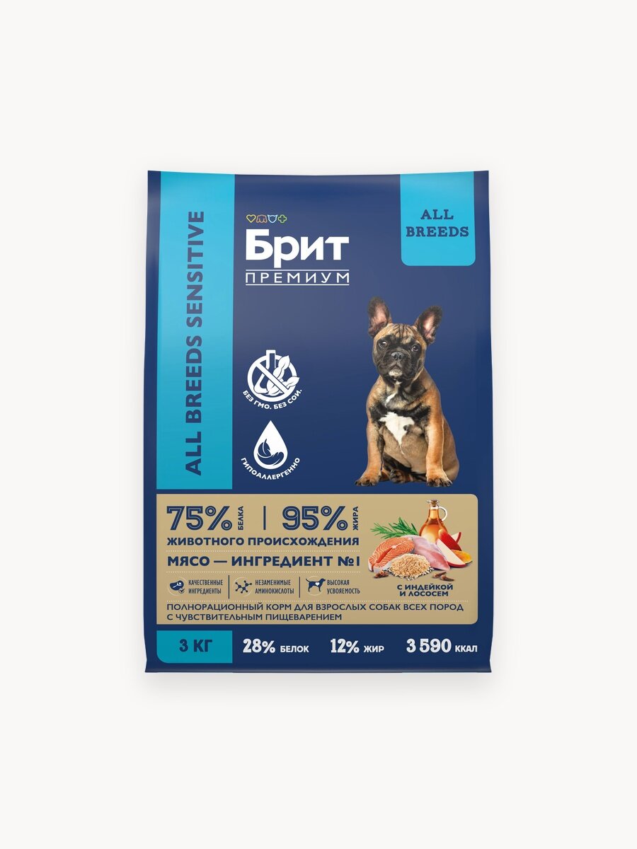 Сухой корм для собак брит премиум Dog Sensitive Лосось с индейкой 3 кг