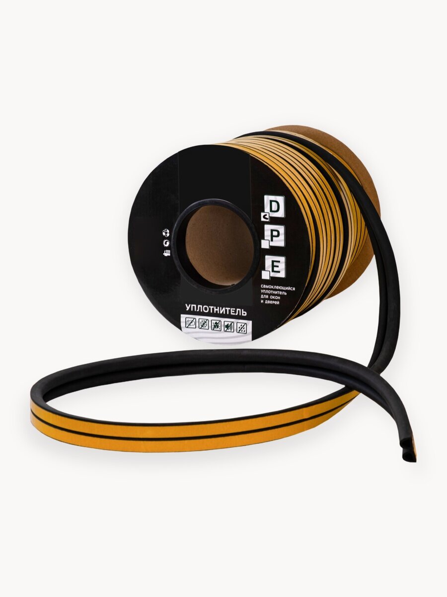 Уплотнитель для входной и межкомнатных двери самоклеющийся, профиль D, черный, 40 м