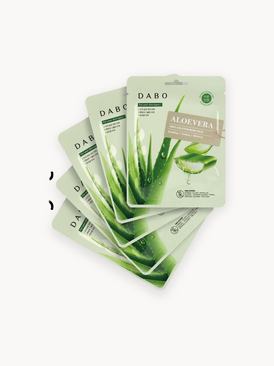 DABO Питательная маска для лица тканевая Корея набор 5 шт. Корейская косметика с экстрактом алоэ вера