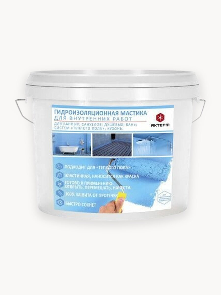 Мастика AKTERM, для ванной, 4 кг, гидроизоляционная, без растворителей, светло-синяя