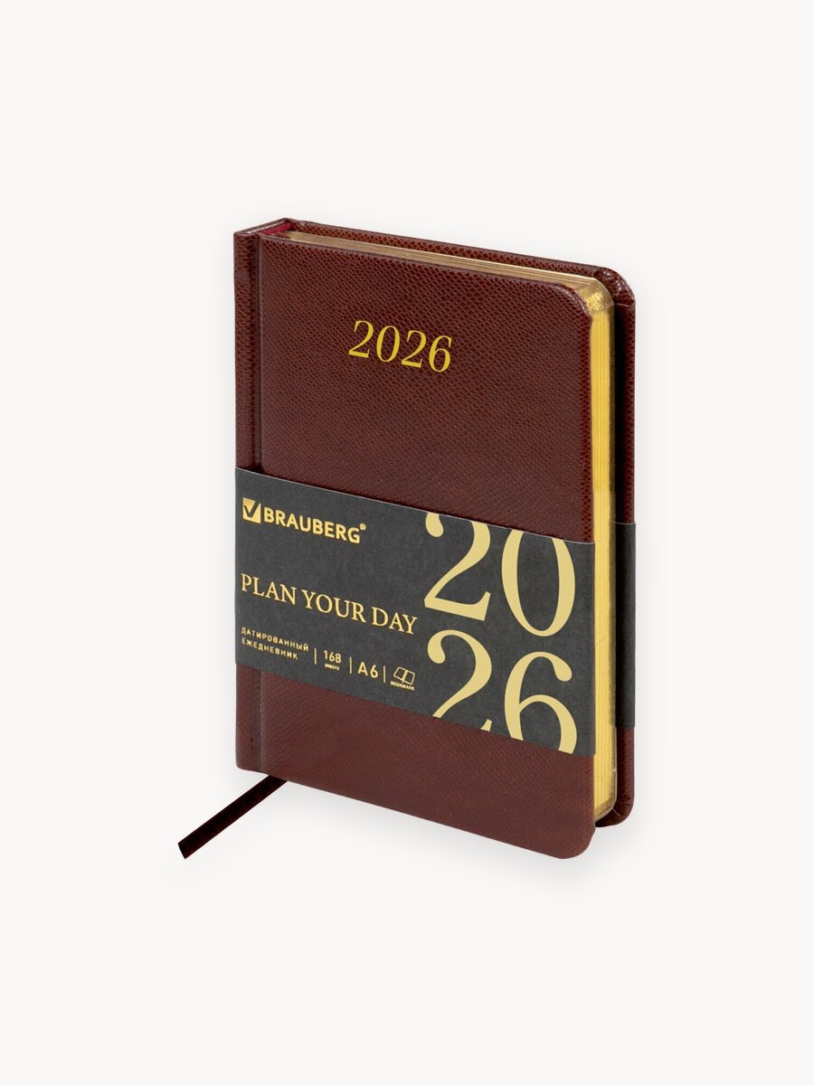 Ежедневник датированный 2026, планер планинг, записная книжка А6 100х150 мм, обложка под кожу игуаны, коричневый, Brauberg, 117253