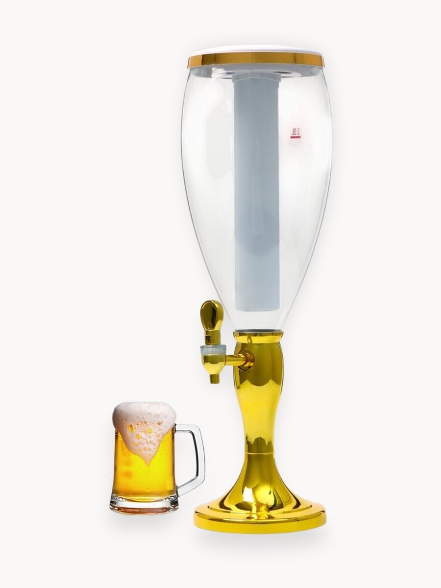 Башня пивная для алкоголя «Вавилон стиль«, 3 л, ёмкость для льда, подсветка, пластик, цвет золотистый